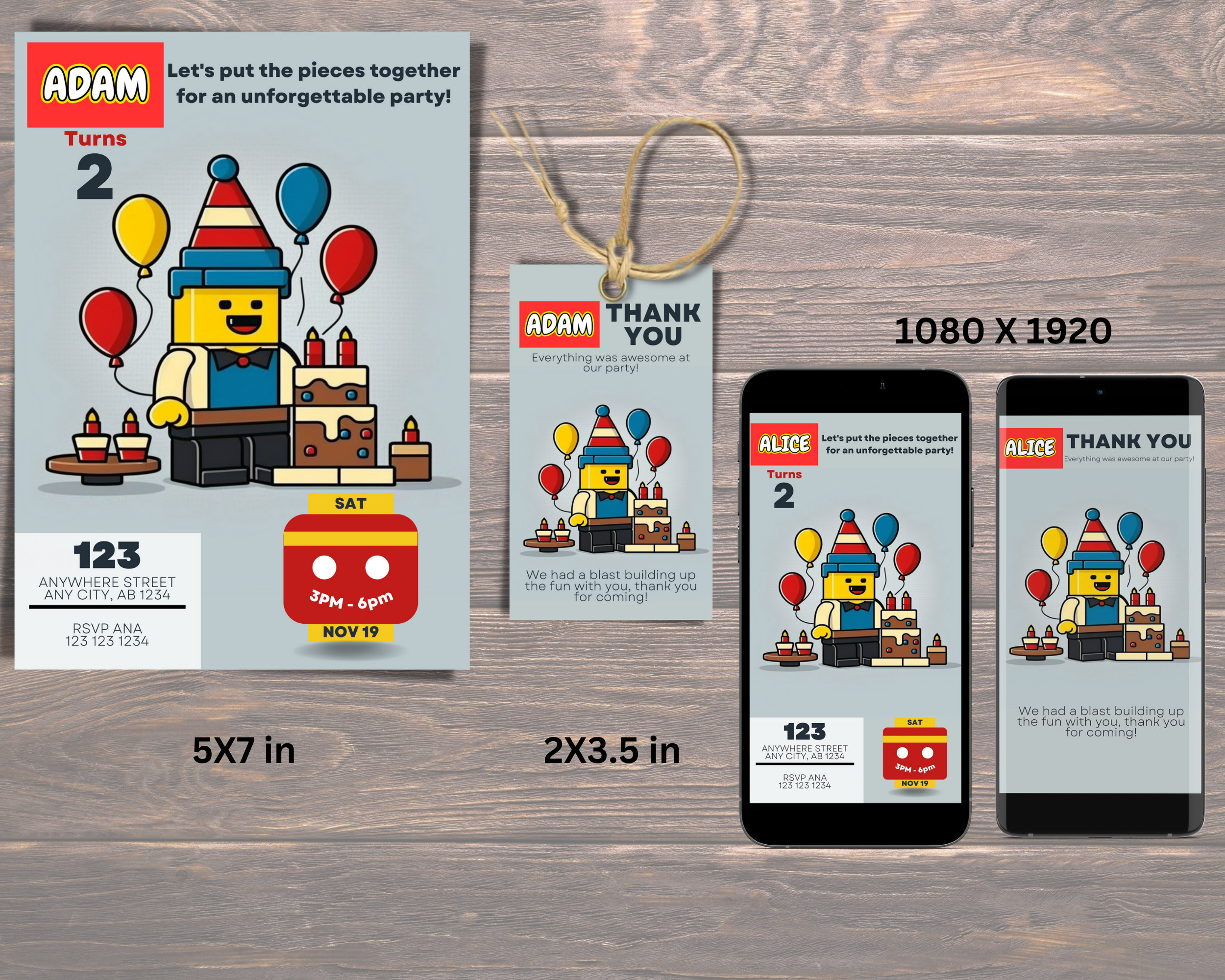 Building Blocks Birthday Invitation: Brick Theme, Editable Template ...