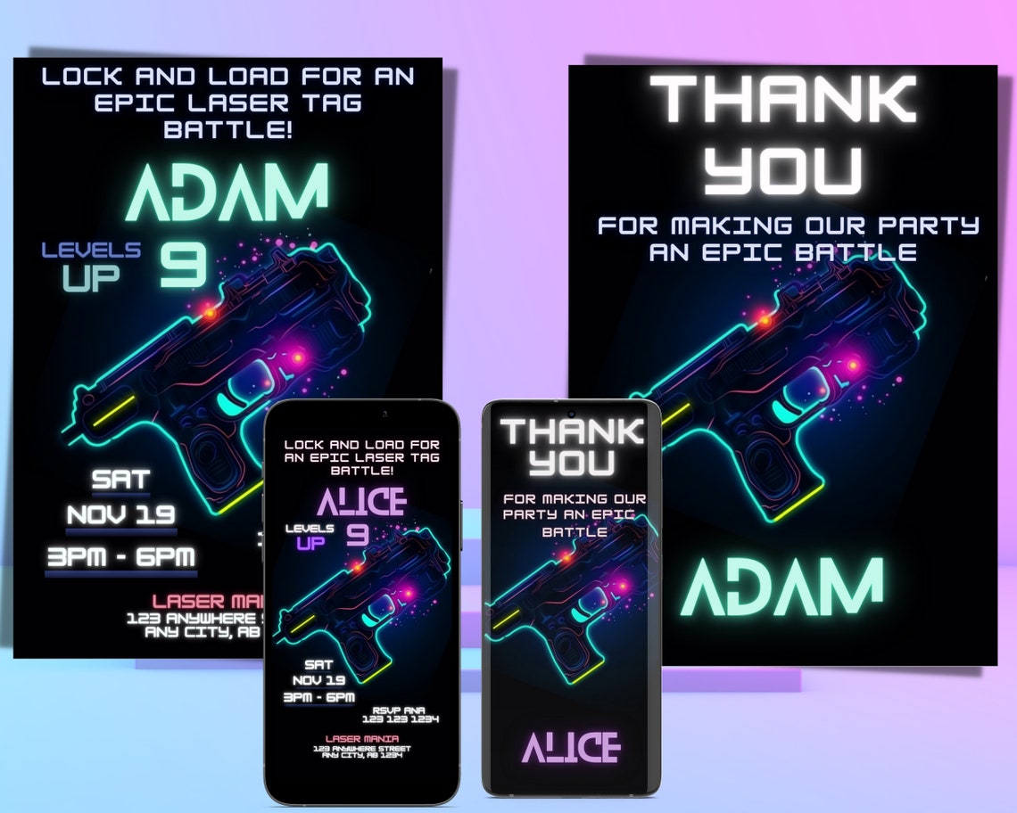 Editable Laser Tag Birthday Invitation Neon Laser Tag Invite - Etsy ...