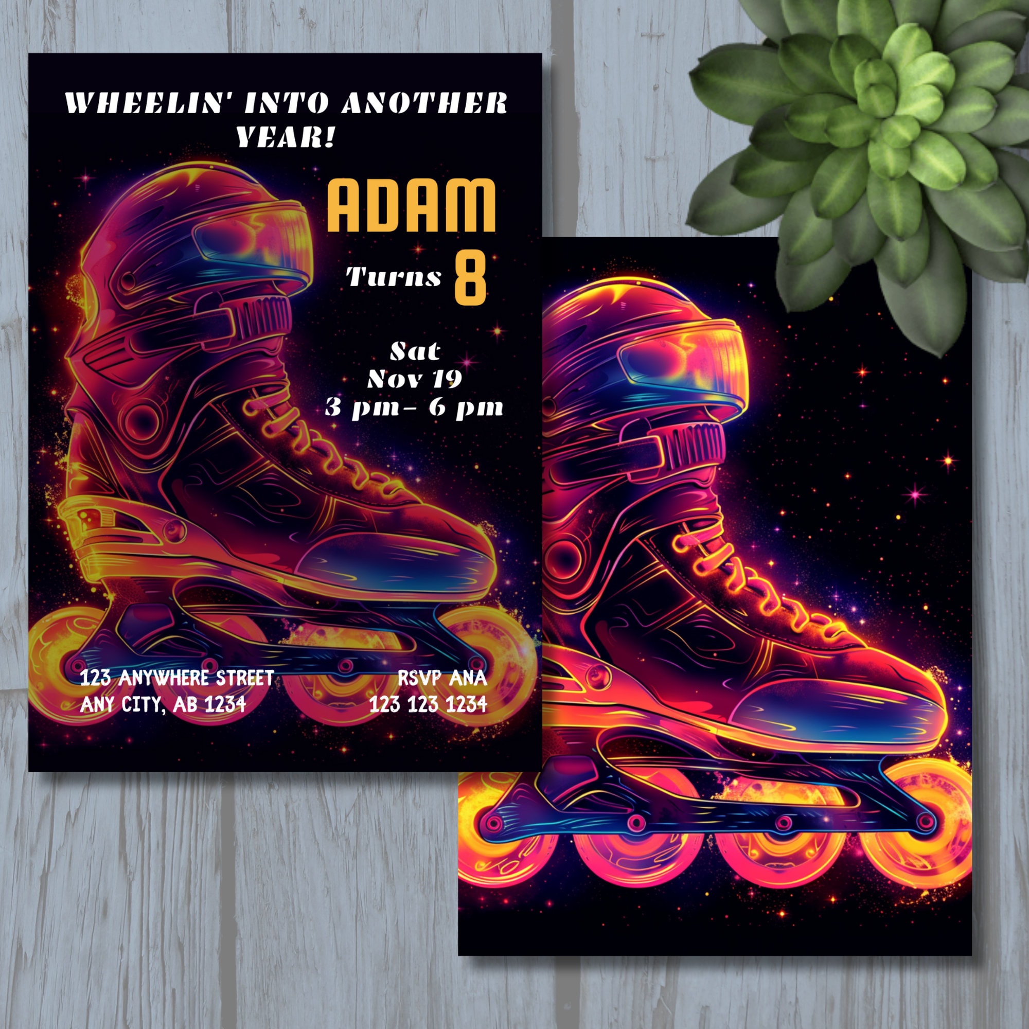 Roller Skating Birthday Invitation, Roller Skate Invite, Editable ...