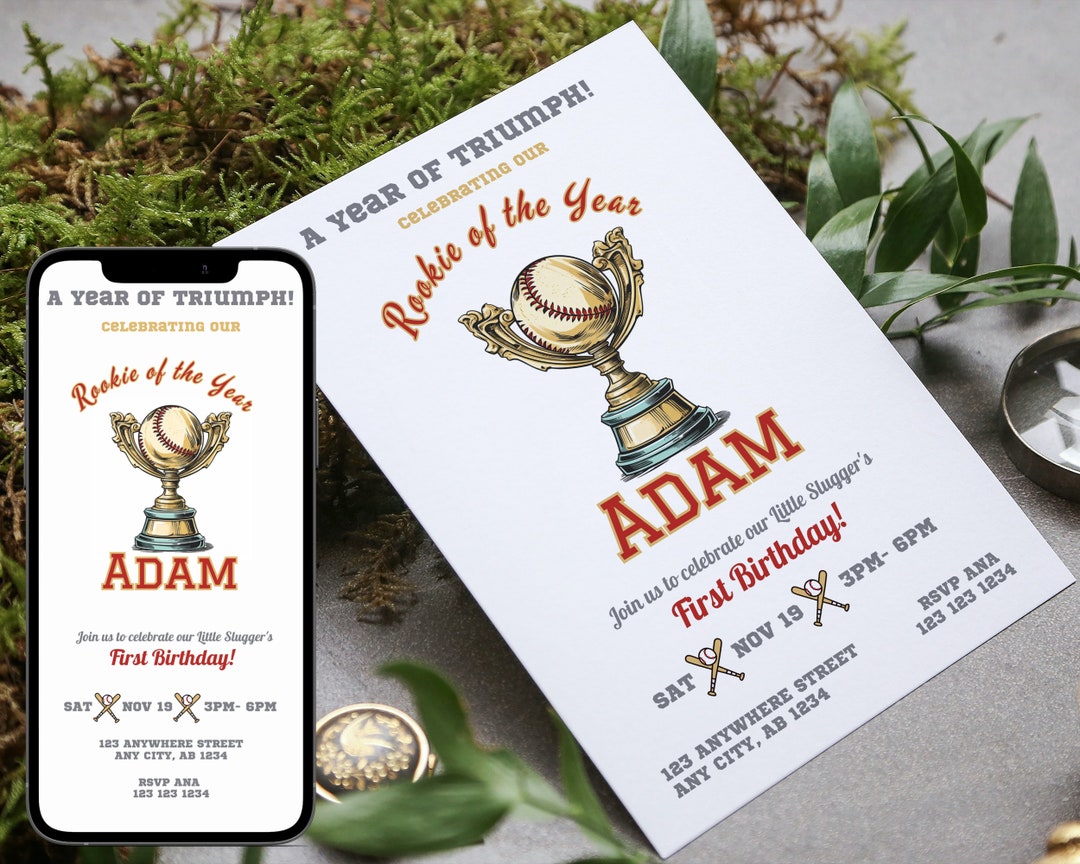 Rookie of the Year Invitation, First Birthday Baseball Invite, Rookie ...
