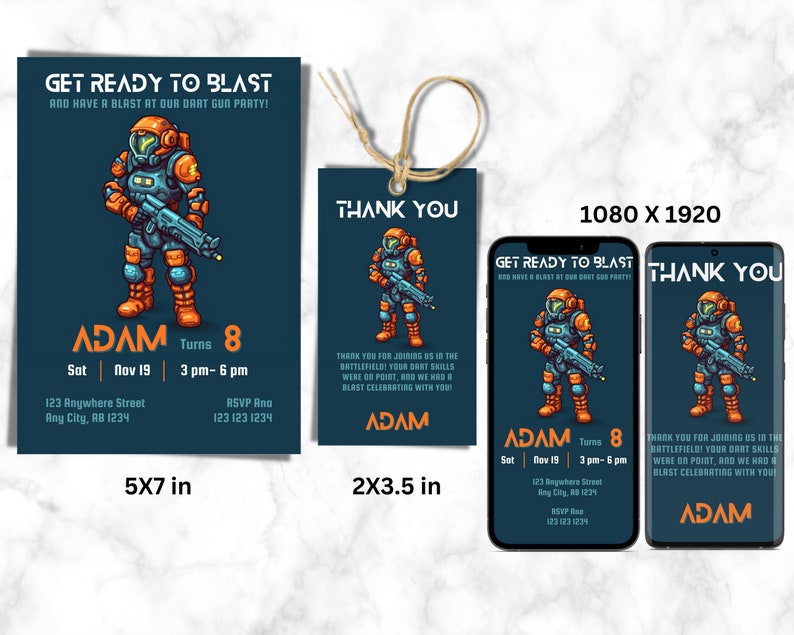 Editable Dart Gun Invitation, Dart War Party Invite, Shooting Birthday ...