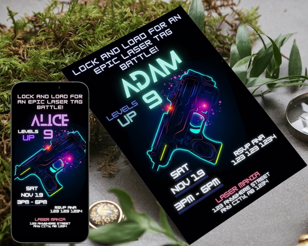 Neon Laser Tag Birthday Invitation: Editable Digital Download - Etsy