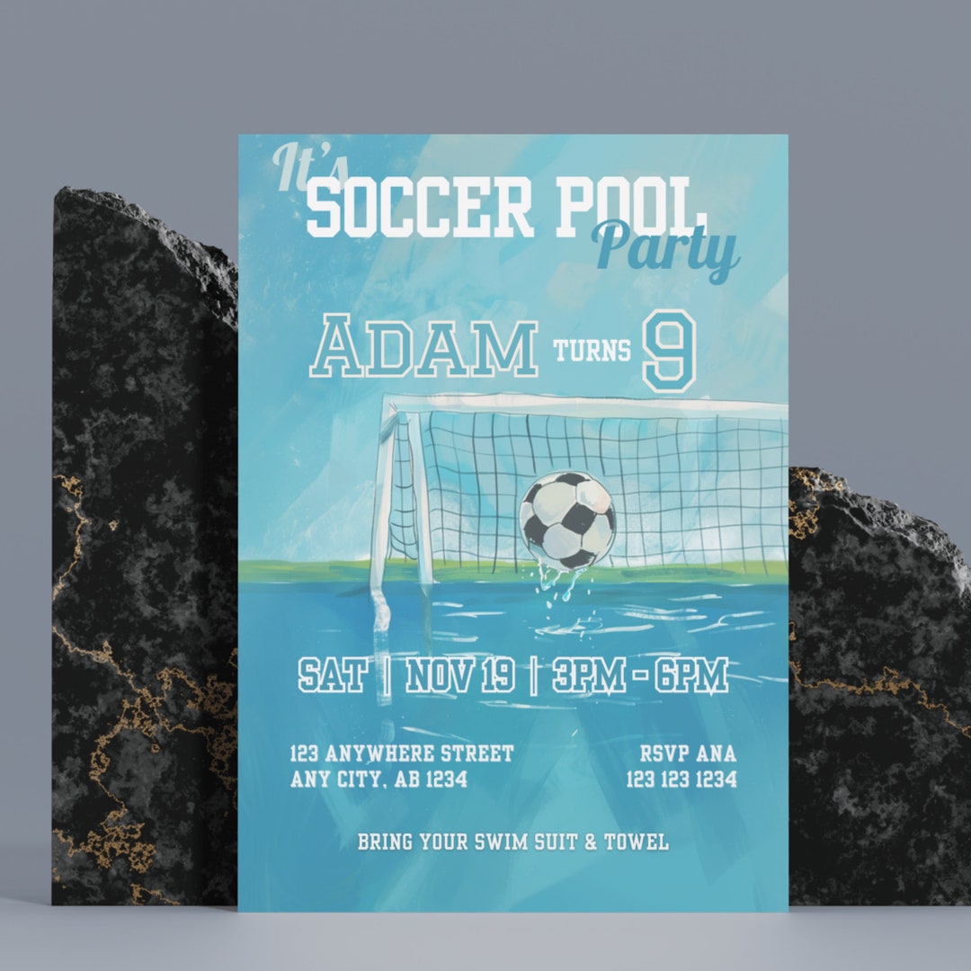 Soccer Pool Birthday Invitation, Soccer Pool Party Invite, Football ...