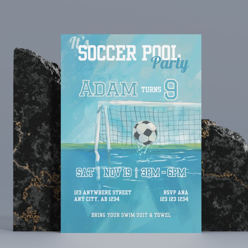 Soccer Pool Party Invitation: Editable Football Theme (digital Download ...