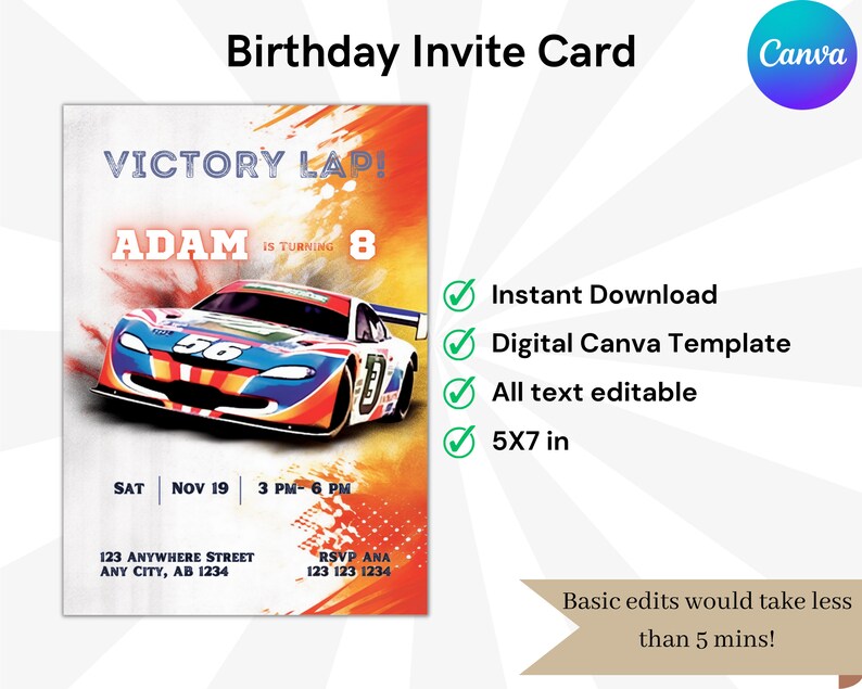 Editable Race Car Invitation, Racing Car Birthday Invite, Car Racing ...