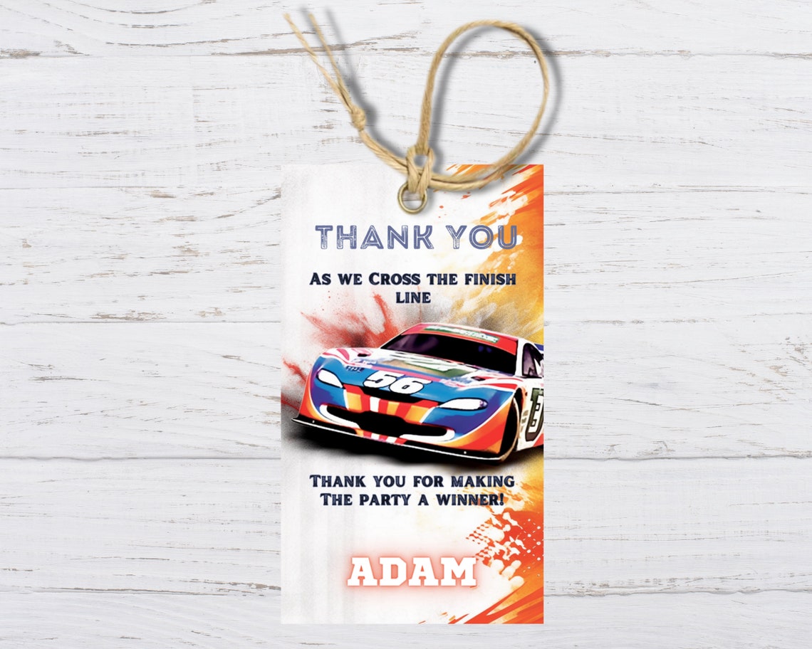 Race Car Birthday Thank You Tag: Editable Racing Party Invite (digital ...