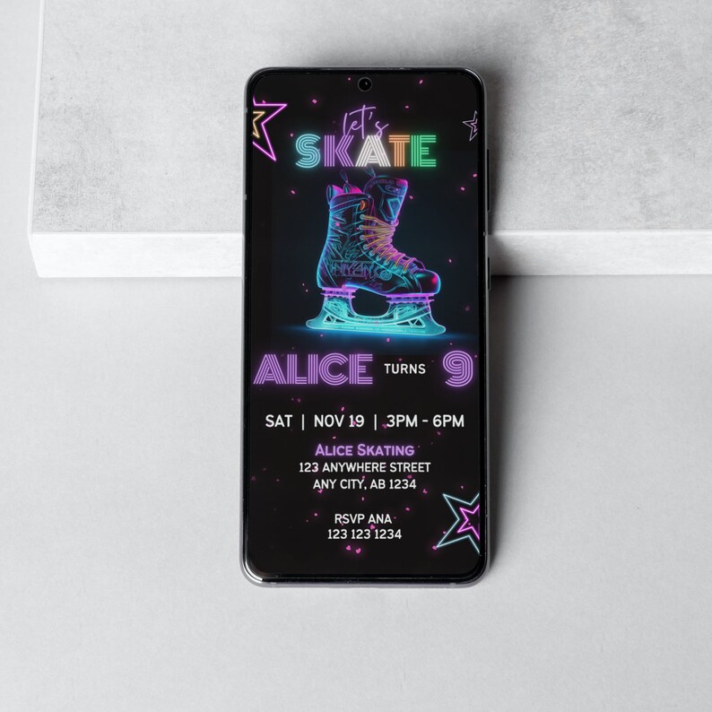 Mobile Ice Skating Birthday Invitation, Glow Skating Invite, Ice Skate ...