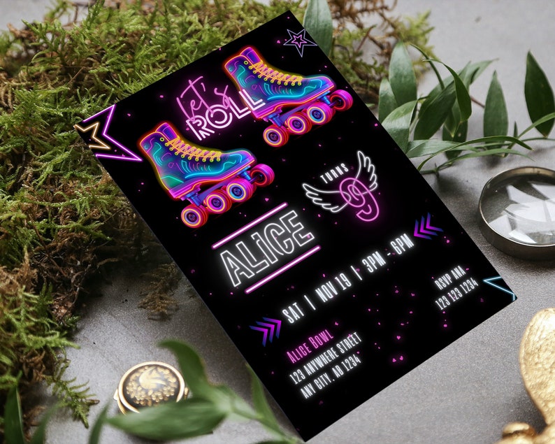 Roller Skating Birthday Invitation, Glow Skating Invite, Roller Skate ...