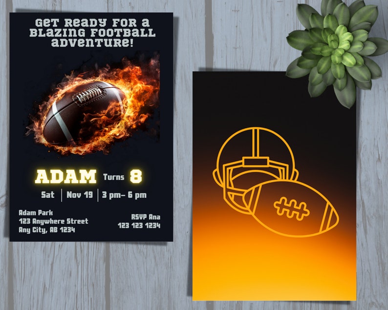 Fiery Football Birthday Invitation: Editable Template (digital Download ...