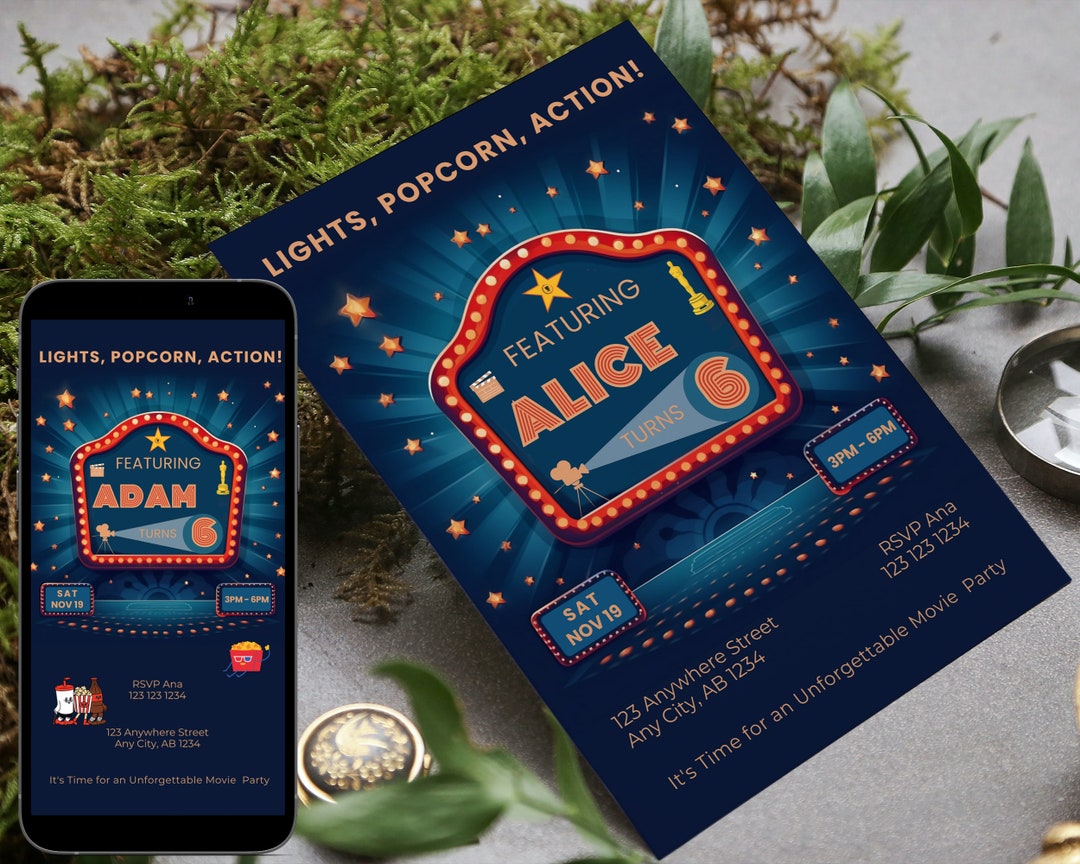 Movie Birthday Invitation, Cinema Invite, Movie Theater Ticket ...