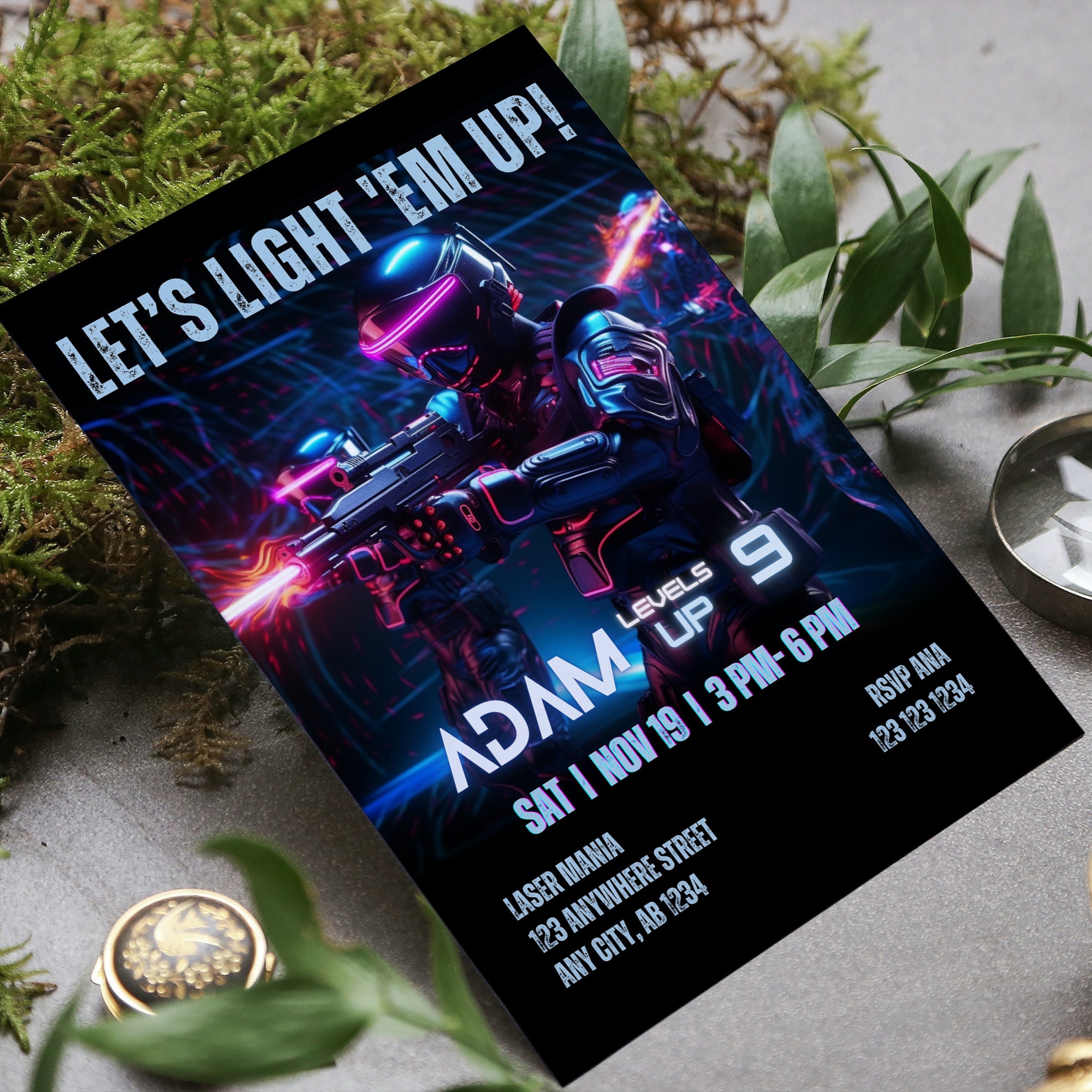 Neon Laser Tag Birthday Invitation: Editable Glow Party (digital ...