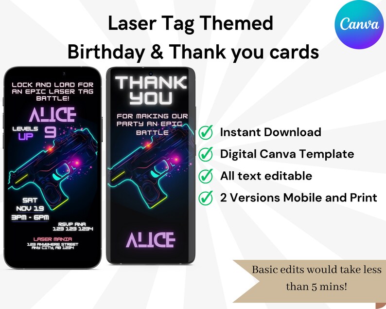 Neon Laser Tag Birthday Invitation: Editable Digital Download - Etsy