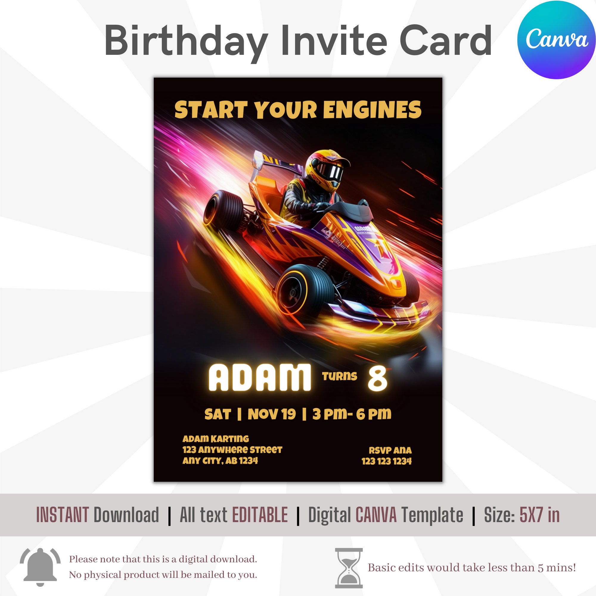 Lets Go Karting Invitation Go-karting Birthday Invite Go - Etsy