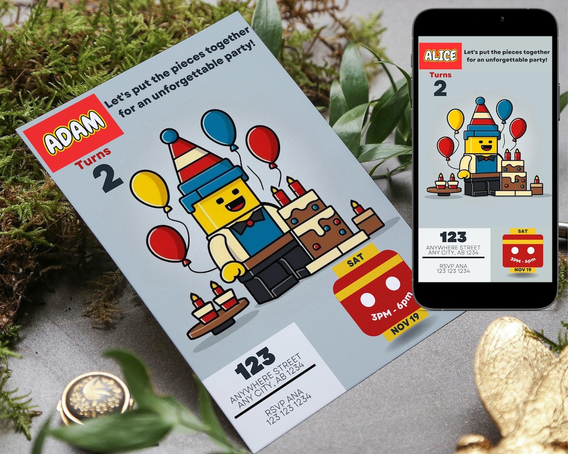 Building Blocks Birthday Invitation: Brick Theme, Editable Template ...