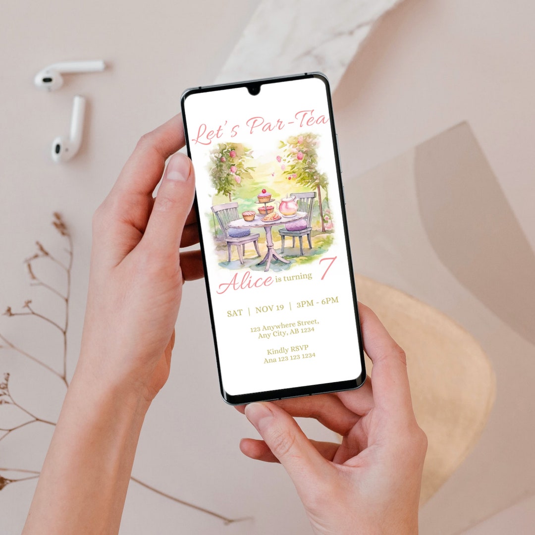 Mobile Tea Party Birthday Invitation, Whimsical Par-tea Invite, High ...