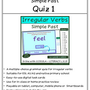 Irregular Verbs Quiz | Digital Learning Cards | English Practice ...