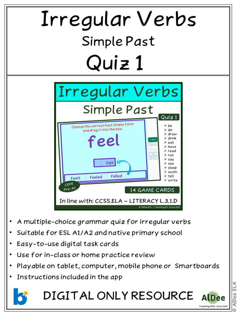 Irregular Verbs Quiz | Digital Learning Cards | English Practice ...