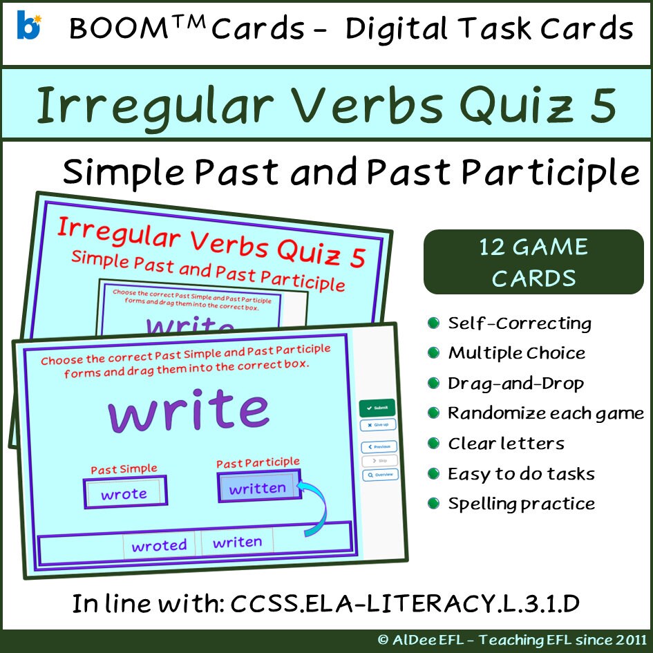 Irregular Simple Past and Past Participle Verb Tense Boom™ Cards Quiz 5 ...