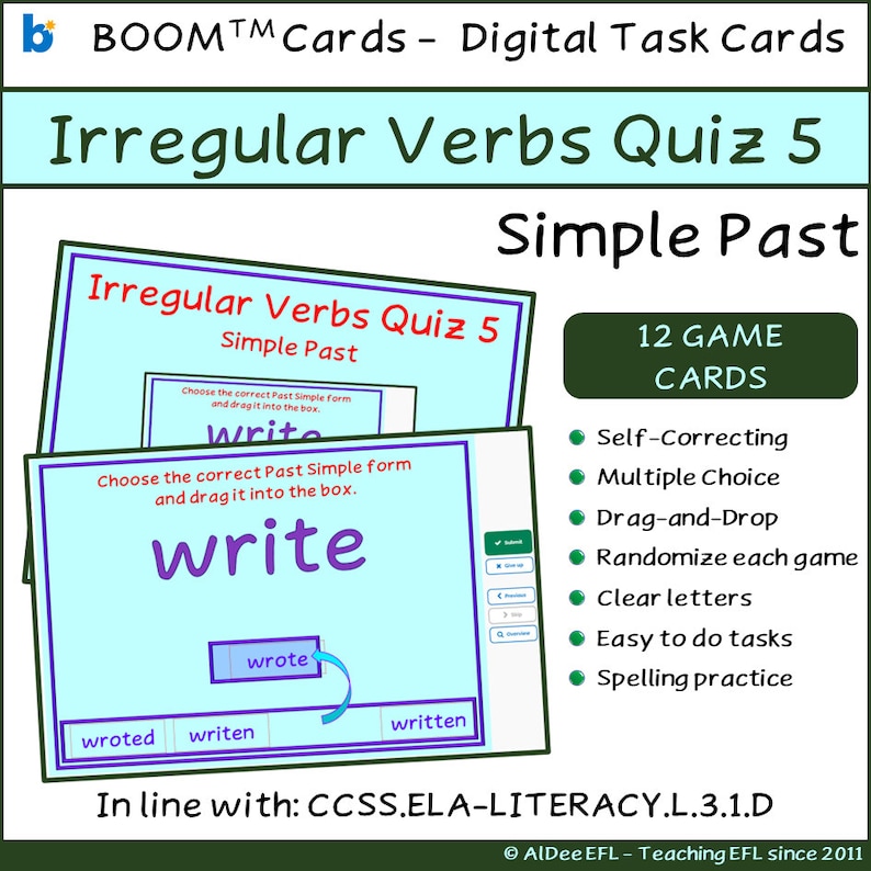 Irregular Simple Past Verb Tense | Boom™ Cards | Quiz 5 - Etsy