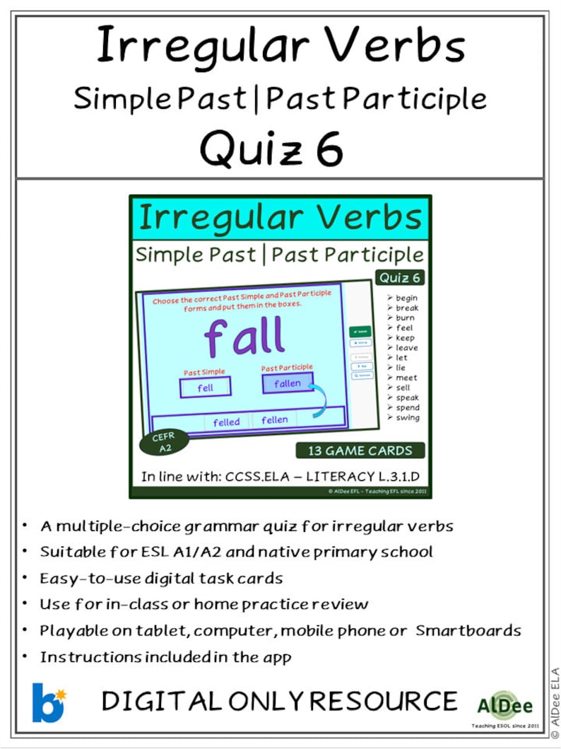 Irregular Verb Simple Past and Past Participle | Boom™ Cards | Quiz 6 ...