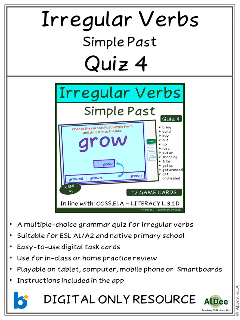 Irregular Past Tense Verbs | Simple Past | Boom™ Cards | Quiz 4 - Etsy