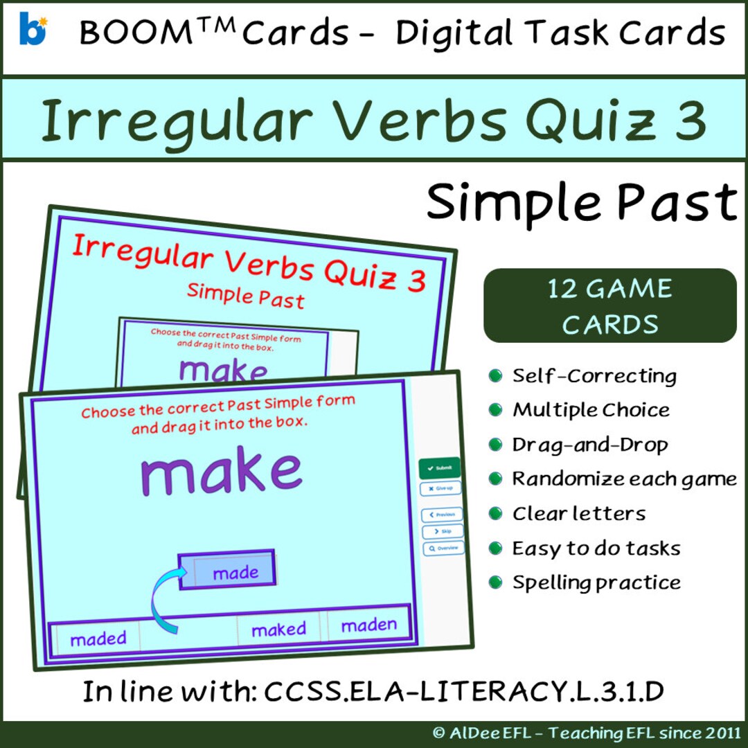Past Tense Irregular Verbs | Simple Past | Boom™ Cards | Quiz 3 - Etsy