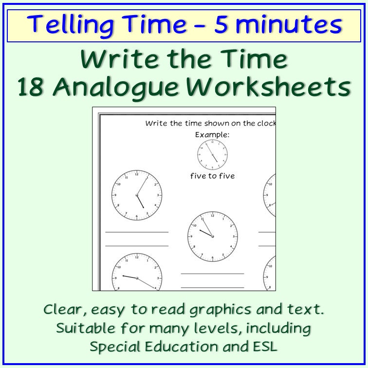 Telling Time to the 5 Minutes 54 No-prep PDF Worksheets letter Size ...