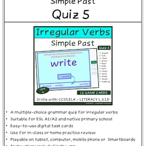 Irregular Simple Past Verb Tense | Boom™ Cards | Quiz 5 - Etsy