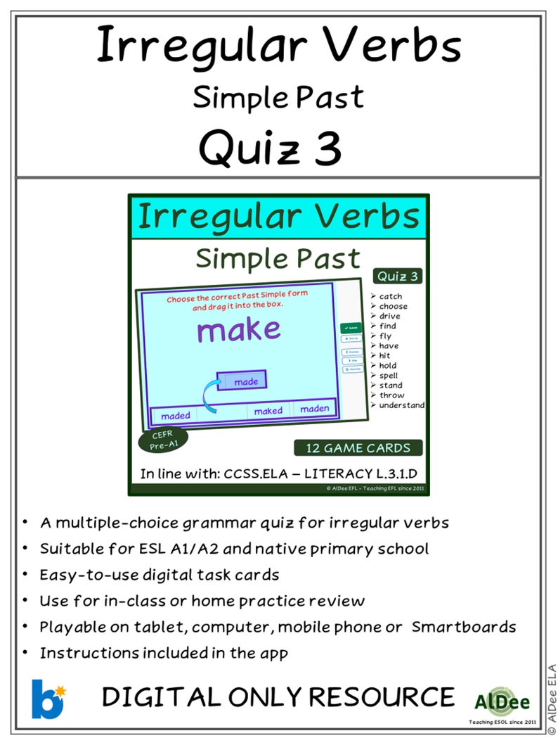 Past Tense Irregular Verbs | Simple Past | Boom™ Cards | Quiz 3 - Etsy