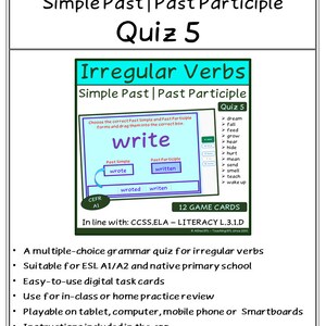 Irregular Simple Past and Past Participle Verb Tense | Boom™ Cards ...