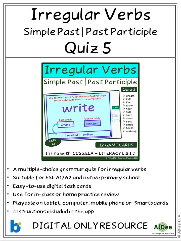 Irregular Simple Past and Past Participle Verb Tense | Boom™ Cards ...