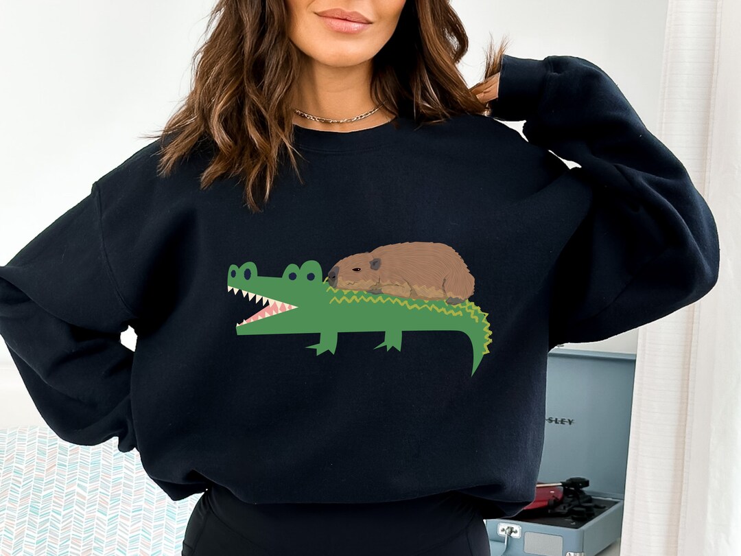 Capybara Sweatshirt, Capybara Tiktok, Capybara Riding a Crocodile ...