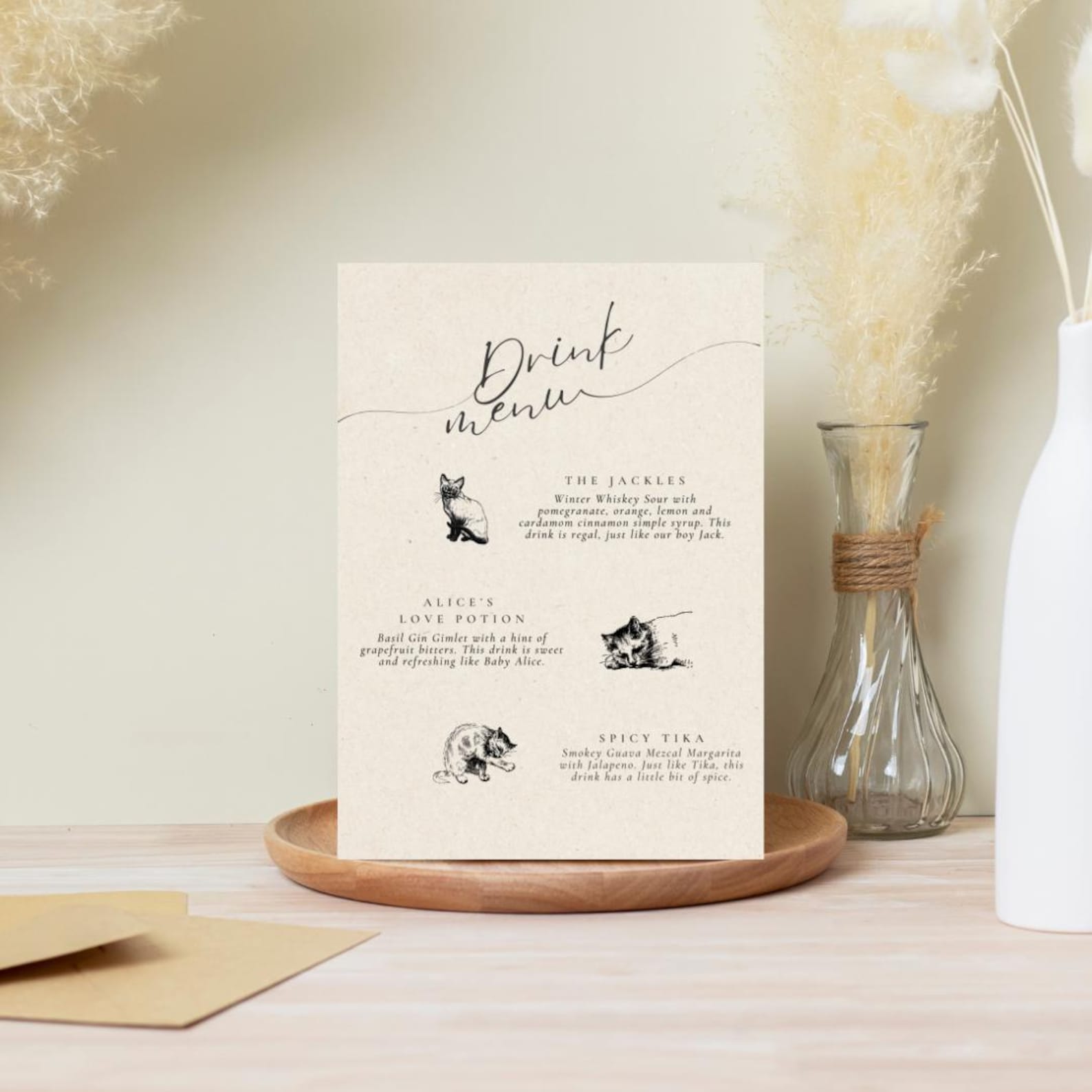 Vintage Cat Wedding Cocktail Menu Template (digital Download) - Etsy