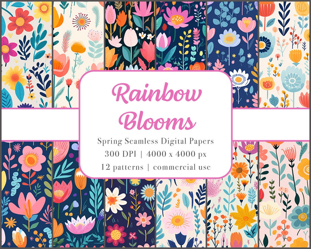 Rainbow Blooms | Spring-themed Pattern | Seamless Repeat Pattern ...