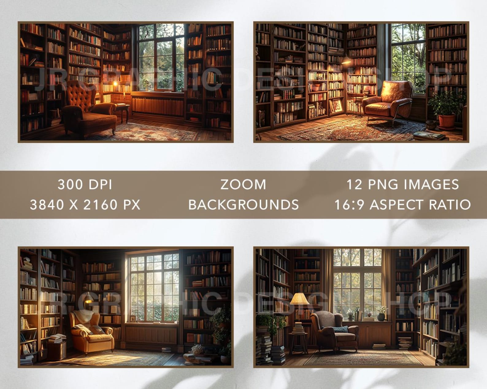 Cozy Home Library Zoom Backgrounds – Library Virtual Backgrounds for ...
