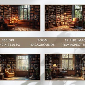 Cozy Home Library Zoom Backgrounds – Library Virtual Backgrounds for ...