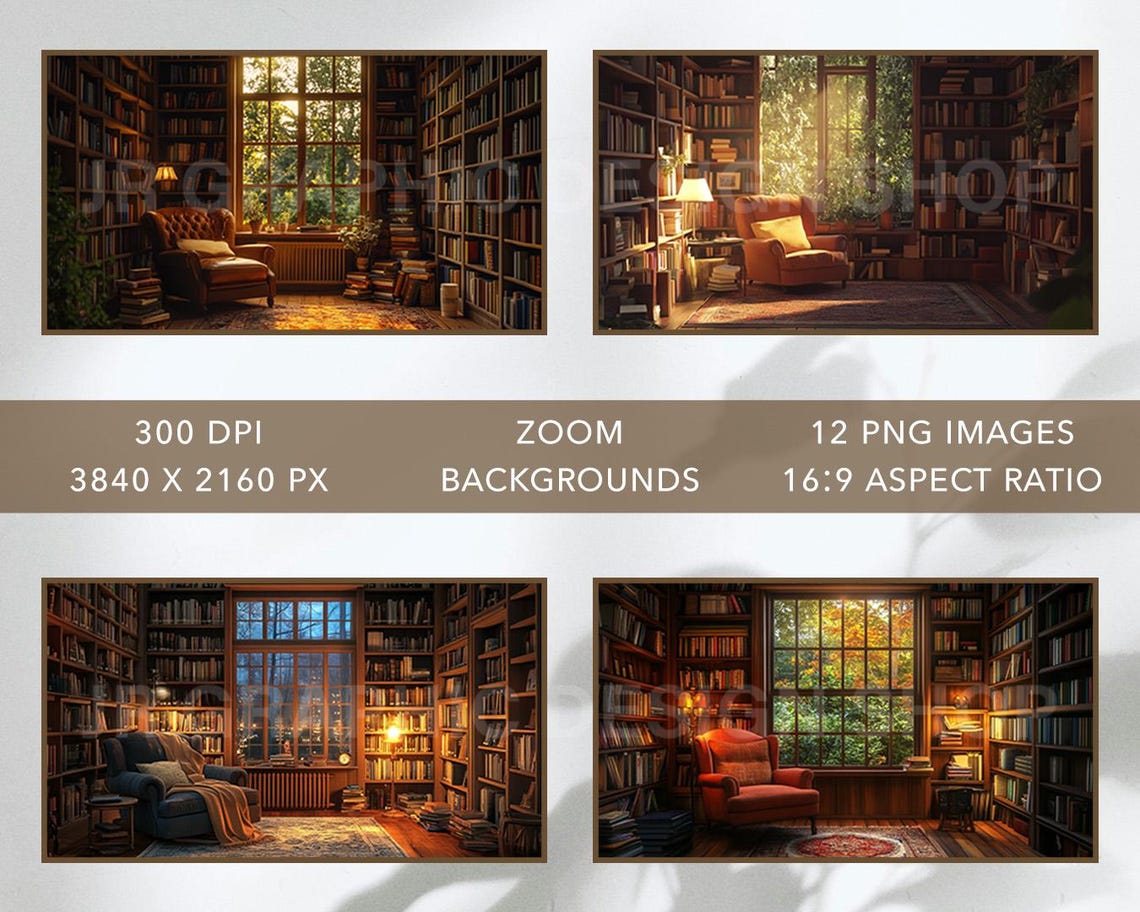 Cozy Home Library Zoom Backgrounds – Library Virtual Backgrounds for ...