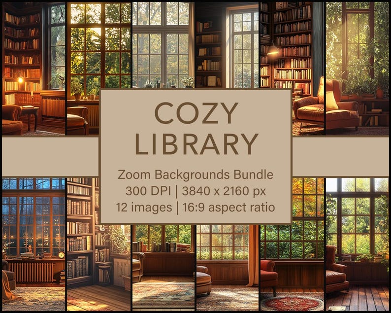 Cozy Home Library Zoom Backgrounds – Library Virtual Backgrounds for ...