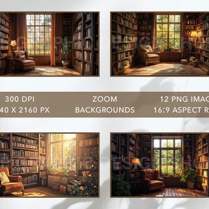 Cozy Home Library Zoom Backgrounds – Library Virtual Backgrounds for ...