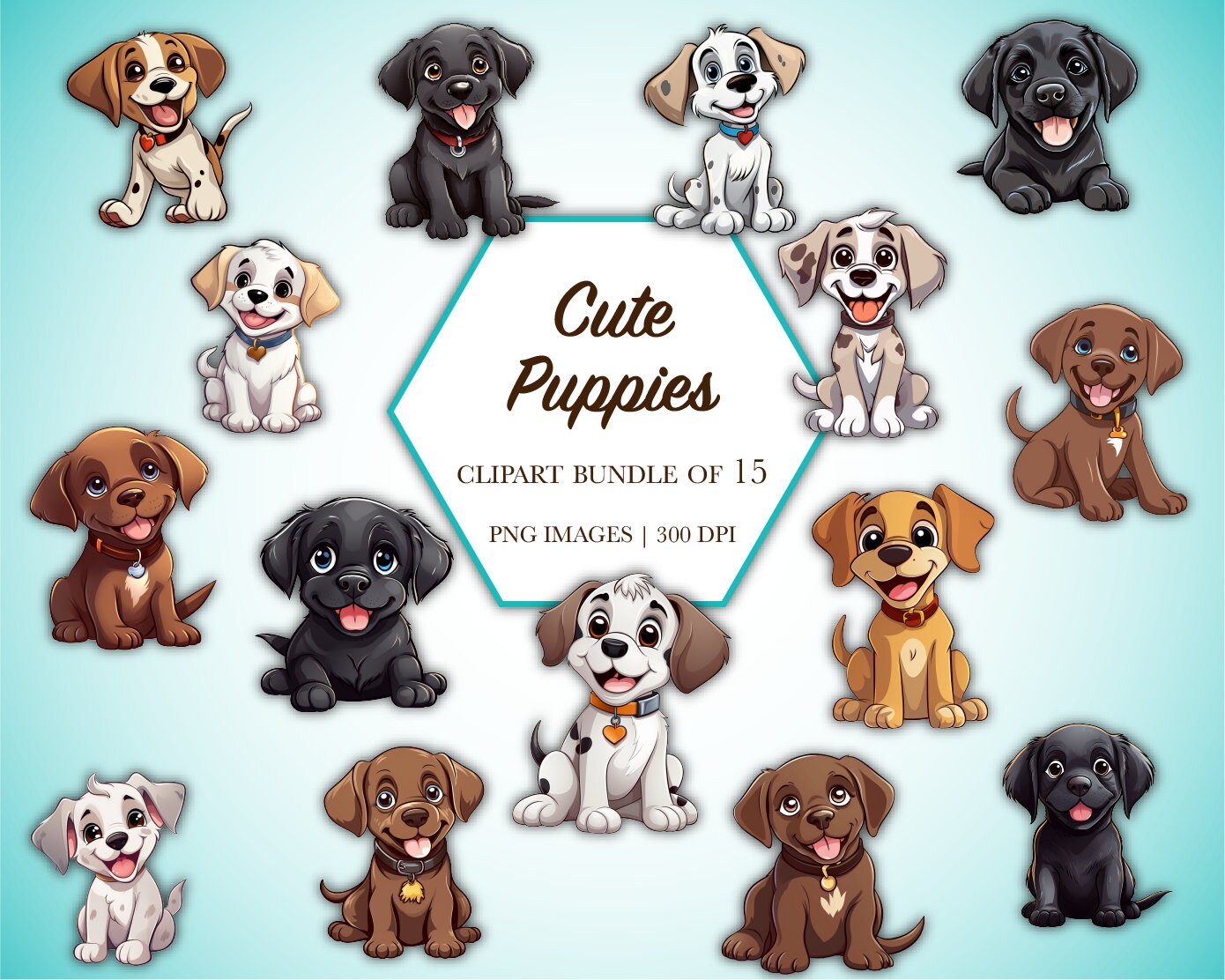 Cute Puppies Clipart 15 PNG Images Digital Download - Etsy