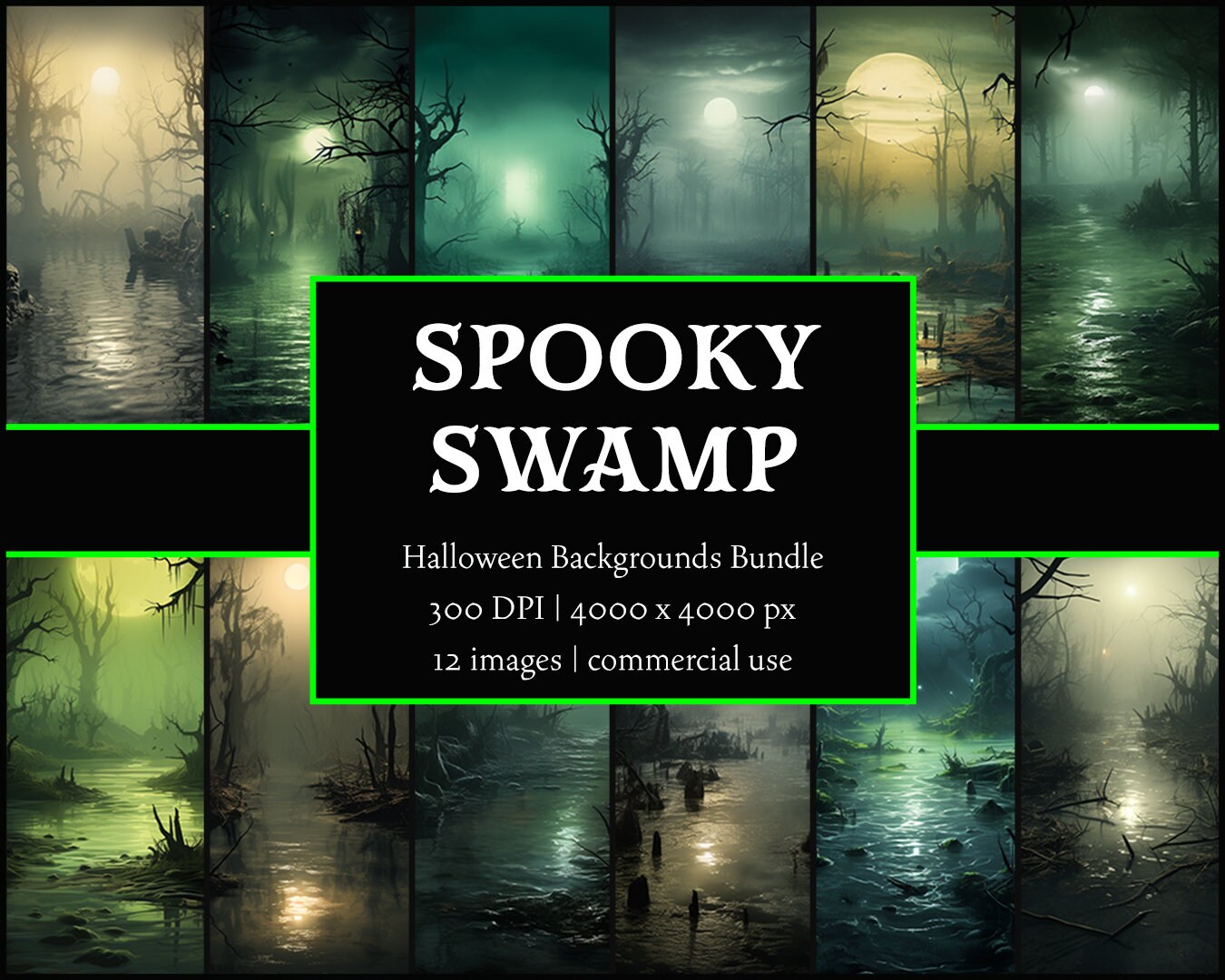 Spooky Swamp Halloween Backgrounds PNG Bundle Halloween Wallpapers ...