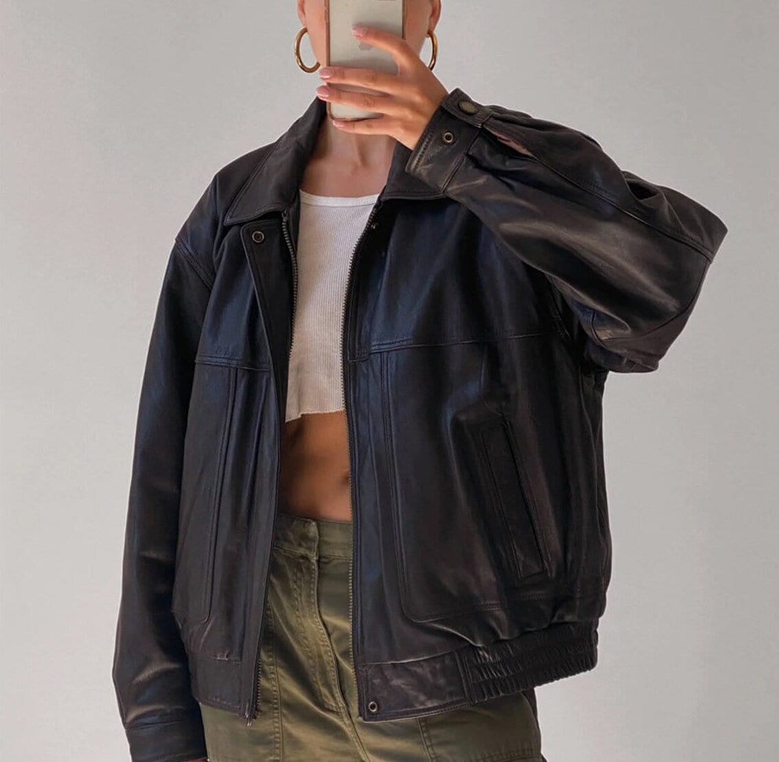 Women's Handmade Oversized Genuine Leather Black Bomber Jacket - Etsy