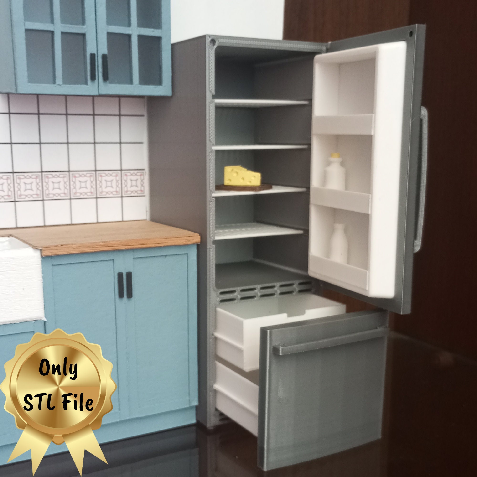 STL FILE - 1/12 Scale Miniature Dollhouse Refrigerator, Fridge for ...
