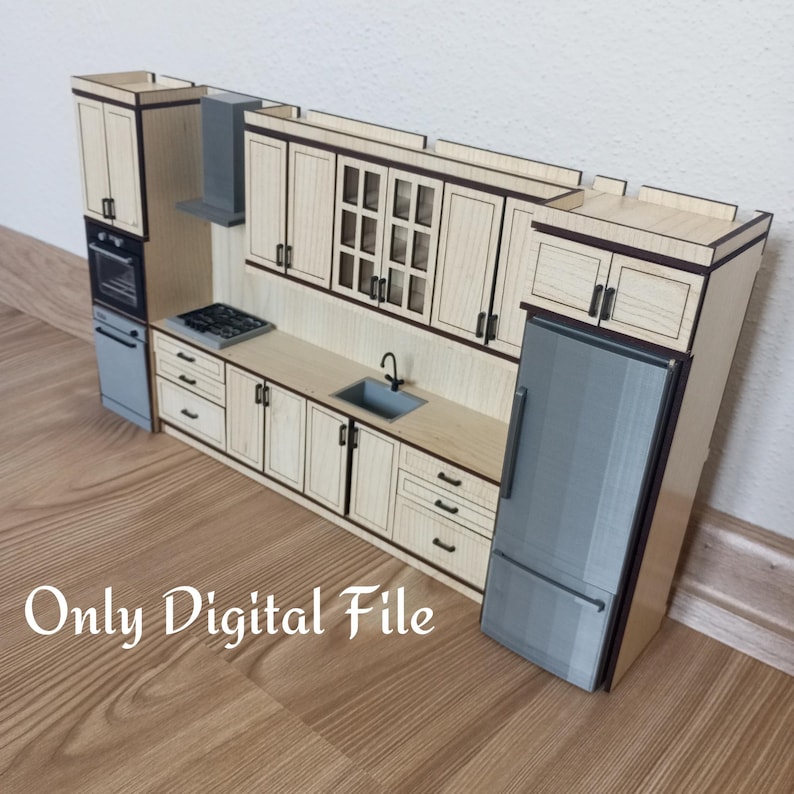 DIGITAL FILE - 1/12 Scale Miniature Kitchen Furniture Set, Refrigerator ...
