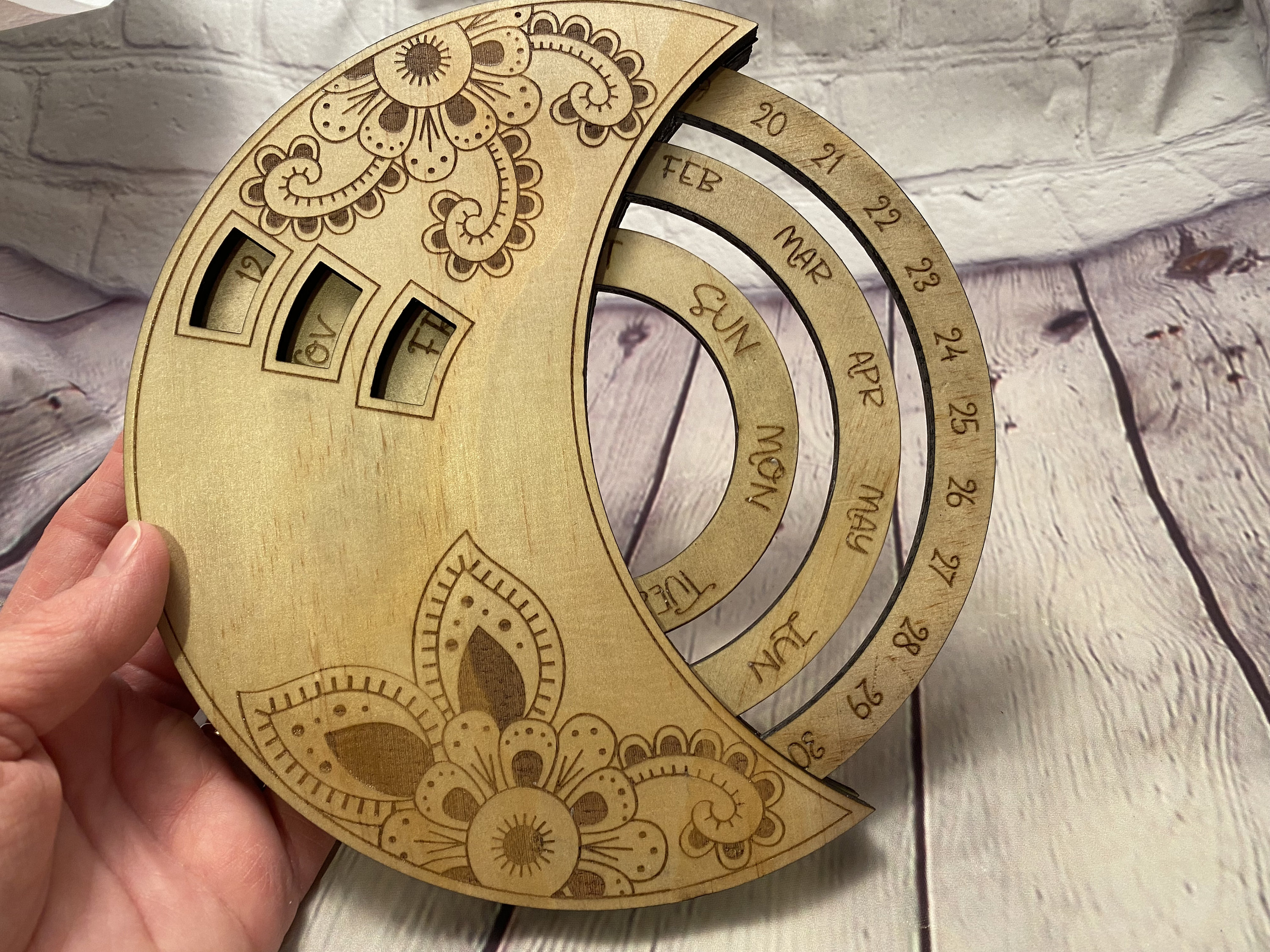 Perpetual Calendar Wooden Desk Top Laser Carved Laser Etched Decorated ...