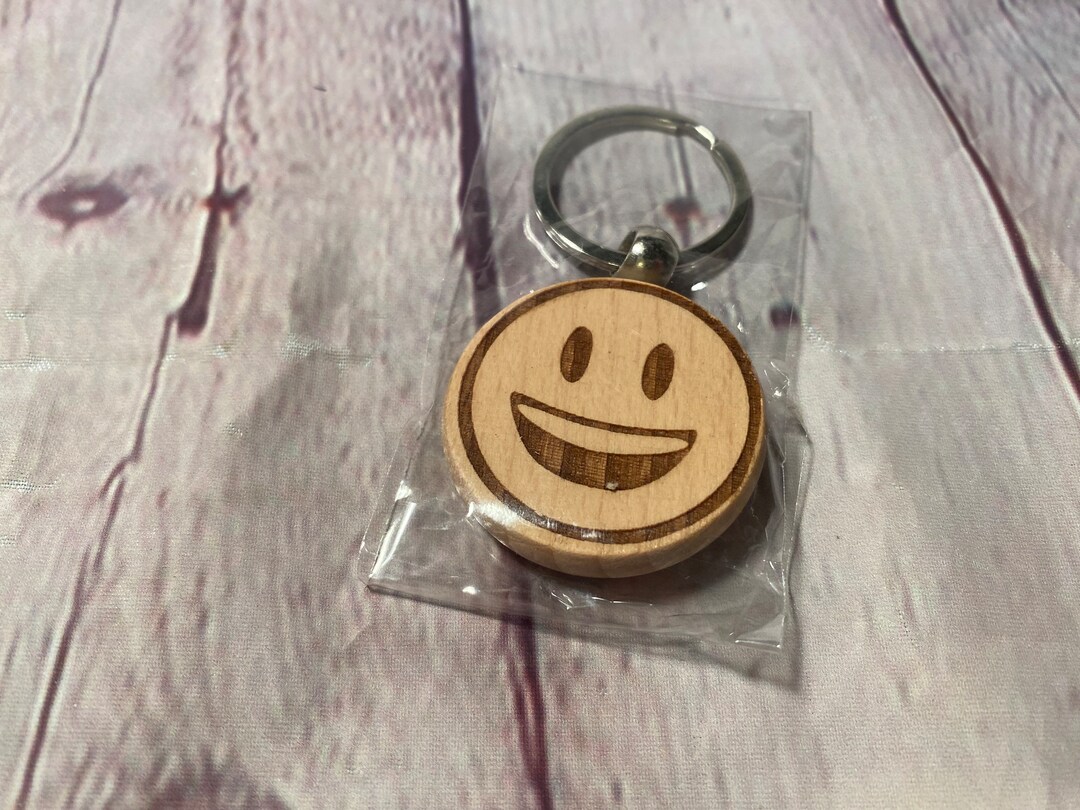 Laser Engraved Smiling Emoji Wooden Keychain - Etsy