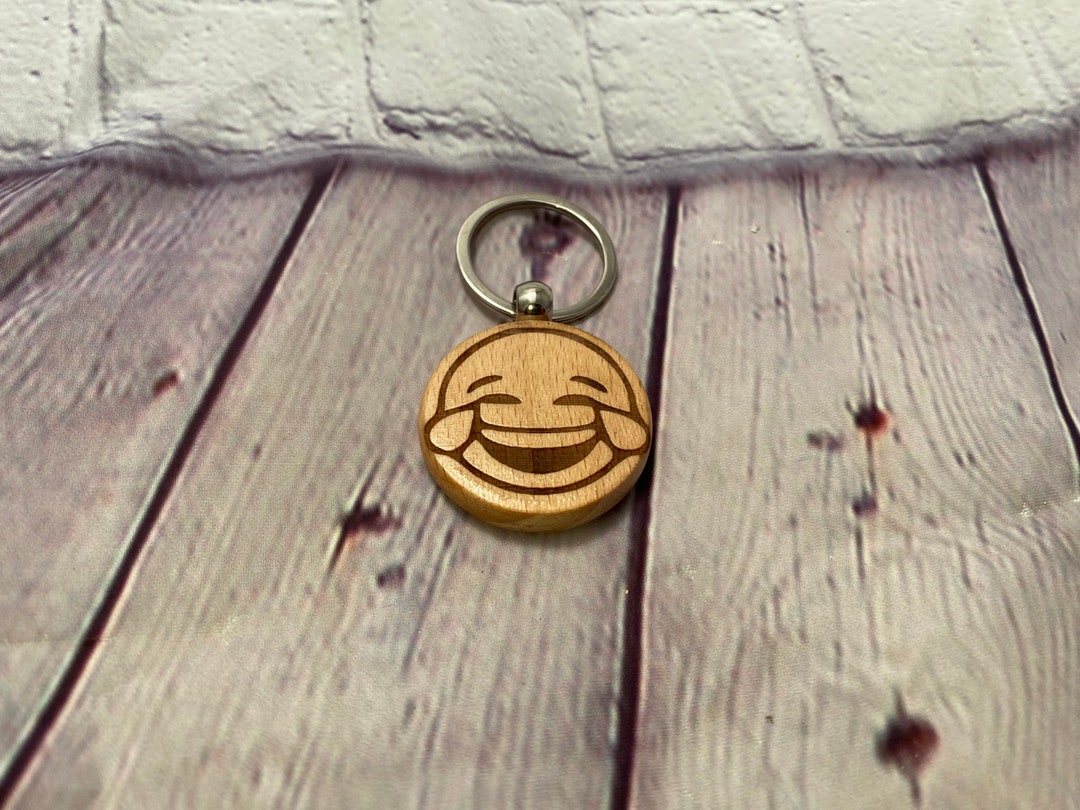 Keychain Laughing Until I Cry Emoji Wooden Keychain Laser Engraved ...