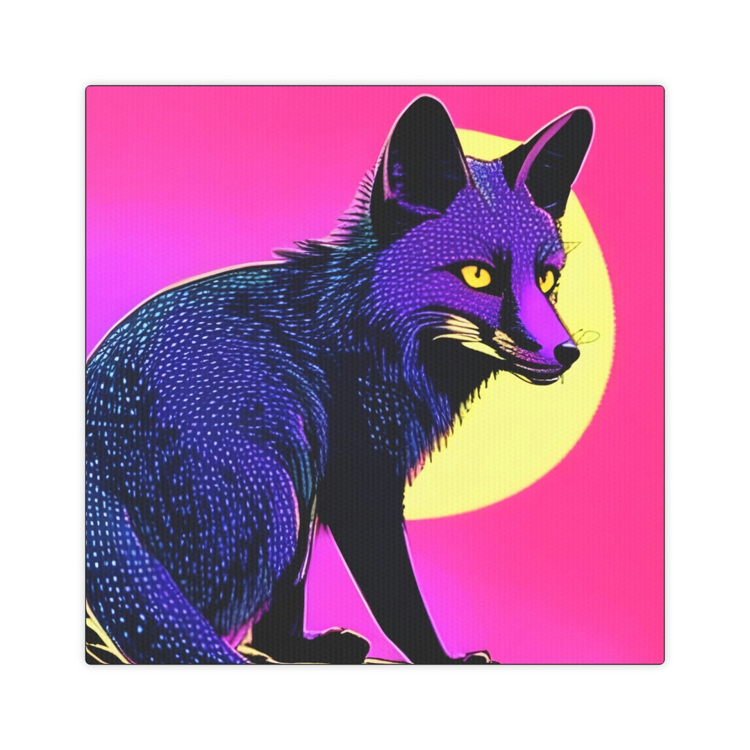 Nocturnal Enigma: Black Fox & Full Moon Canvas Painting - Etsy