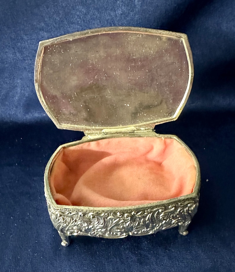 Vintage Silver Tone Metal Trinket Box Ornate Raised Relief Design - Etsy