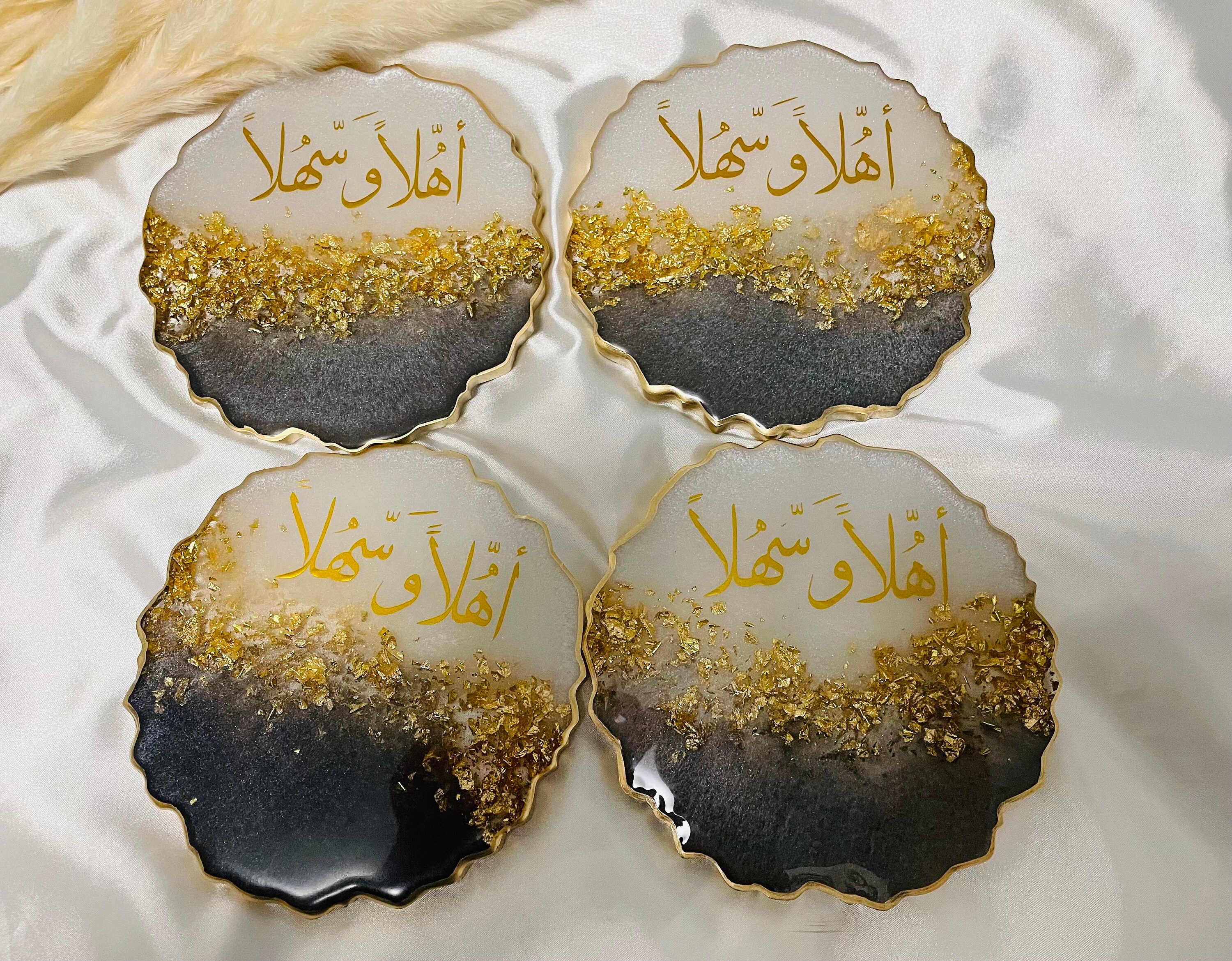 Handmade Gold Silver Arabic Calligraphy Coasters - Etsy
